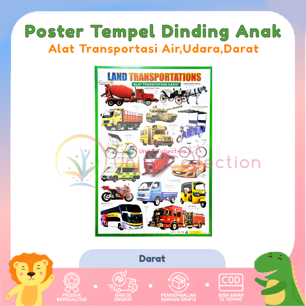 Poster Tempel Dinding Edukasi Anak Alat Transportasi Air,Udara,Darat ...