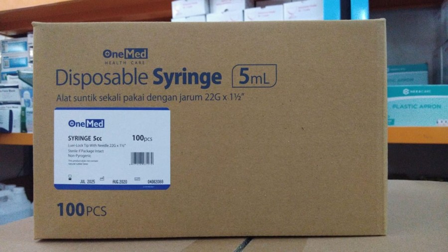 Syringe 5cc with Needle 22G OneMed / Spuit 5cc/ml OneMed 1 Box isi 100 ...