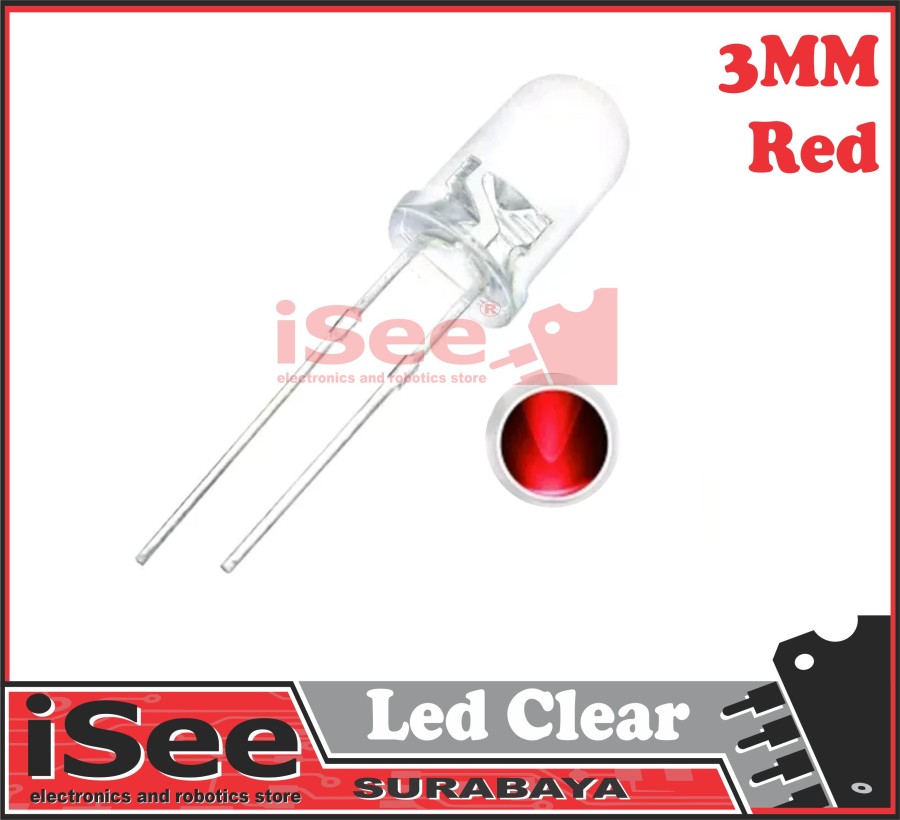 10x Focus LED Red 3mm Diode Super Bright Round Clear Transparant Merah ...