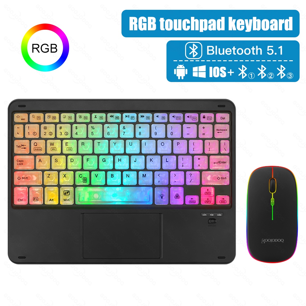 GOOJODOQ RGB Backlit Wireless Bluetooth Keyboard And Mouse For iPad ...
