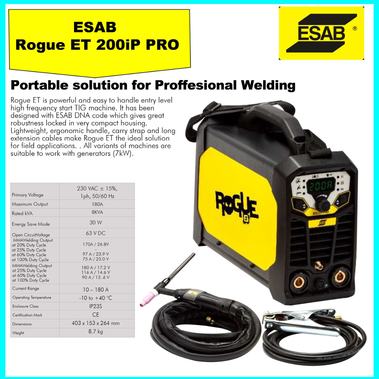 ESAB Rogue ET 200iP PRO | TIG 200A | Tig Welding Machine | Mesin Las ...