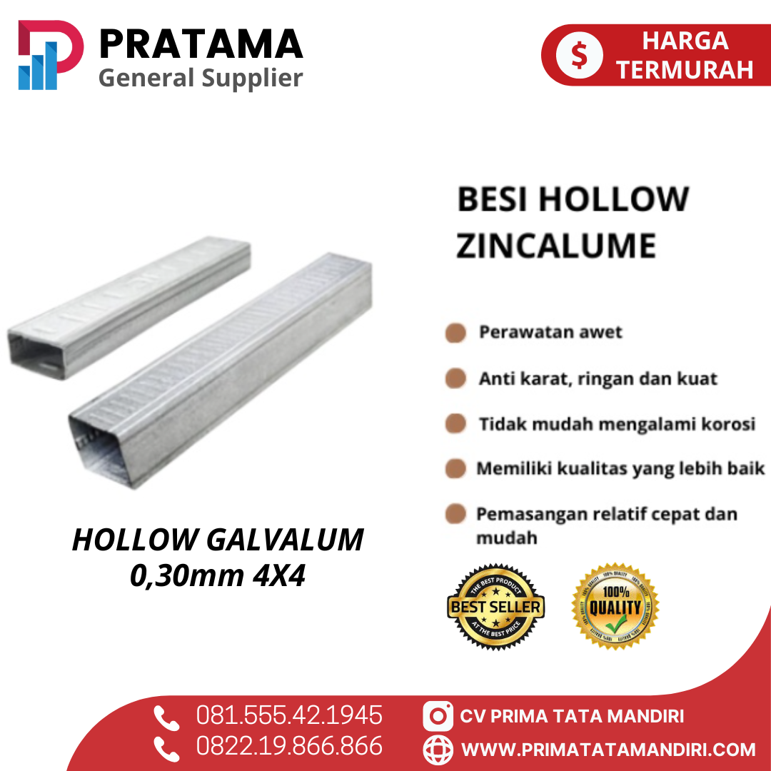 Hollow Galvalum 4x4 ketebalan 0.30mm Hollow Galvanis Rangka Plafon ...