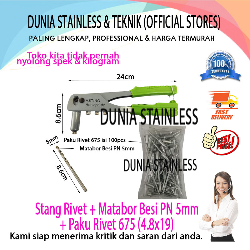 Paku Rivet 675(100pcs)+Stang Rivet+Matabor Besi PN 5mm | Lazada Indonesia