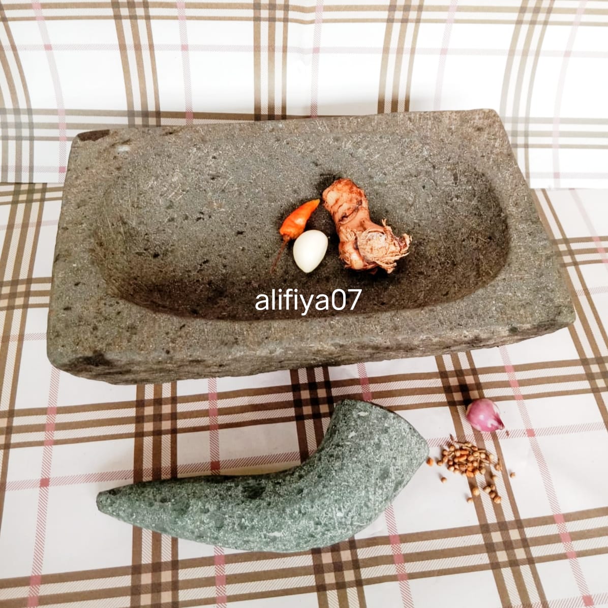 Cobek Batu Persegi Panjang Satu Set Ulekan Batu Asli ALIFIYA Coet Dan ...