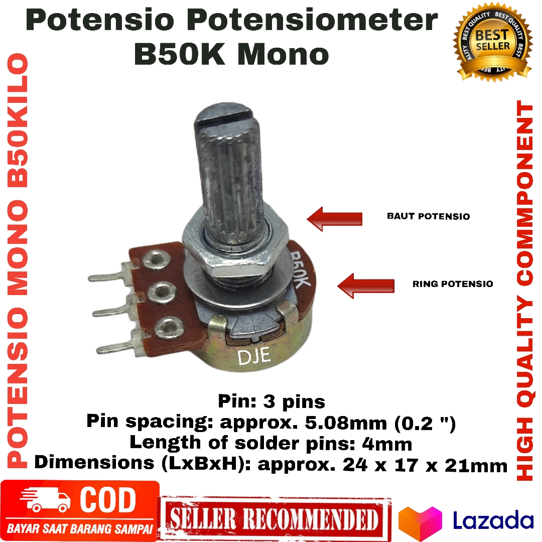 Potensio Potensiometer B50K Mono WH148 B50K Mono Potensiometer | Lazada ...
