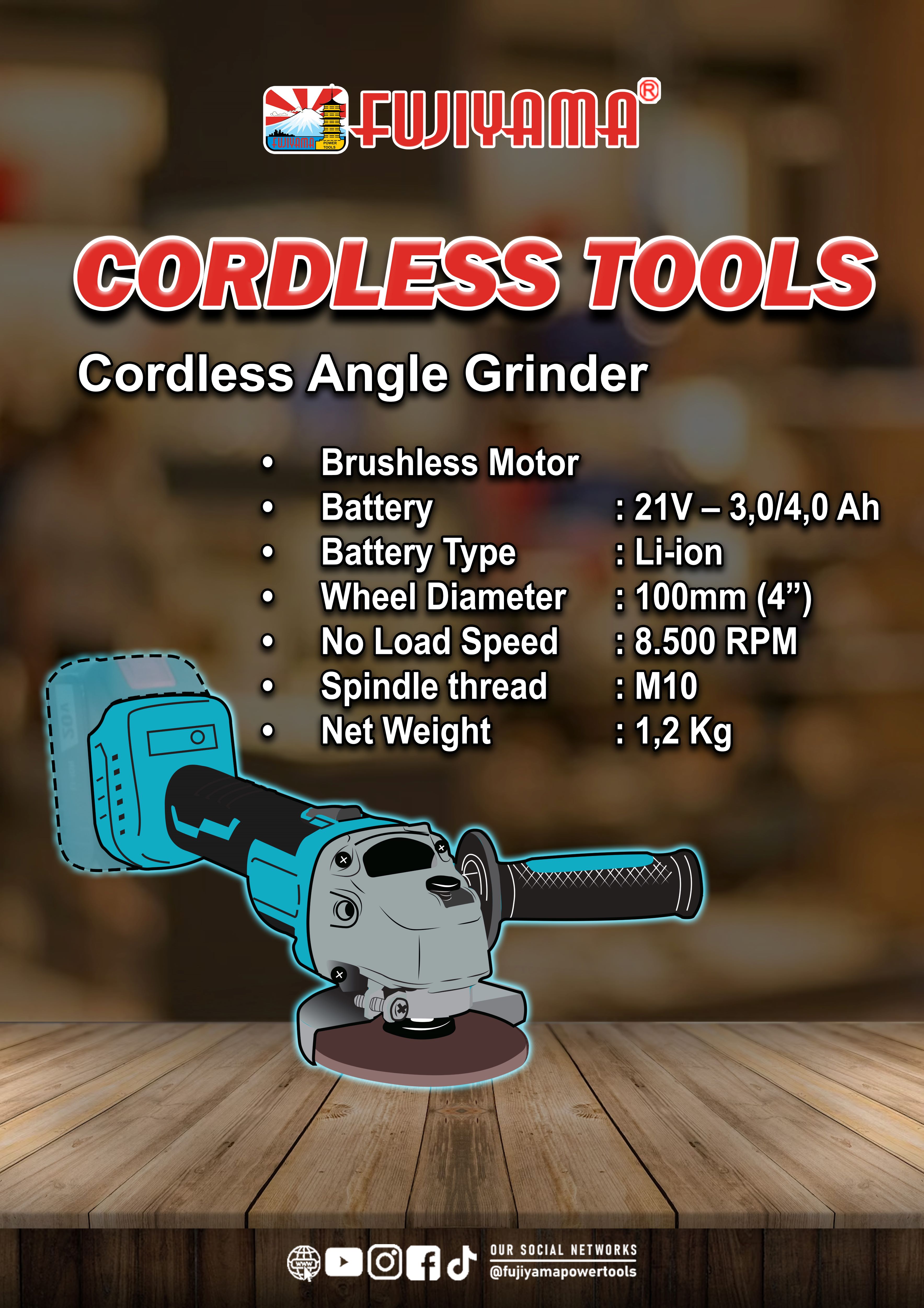 NEW !! FUJIYAMA CA 922 L - 21V Li Cordless 4" Angle Grinder | Lazada Indonesia