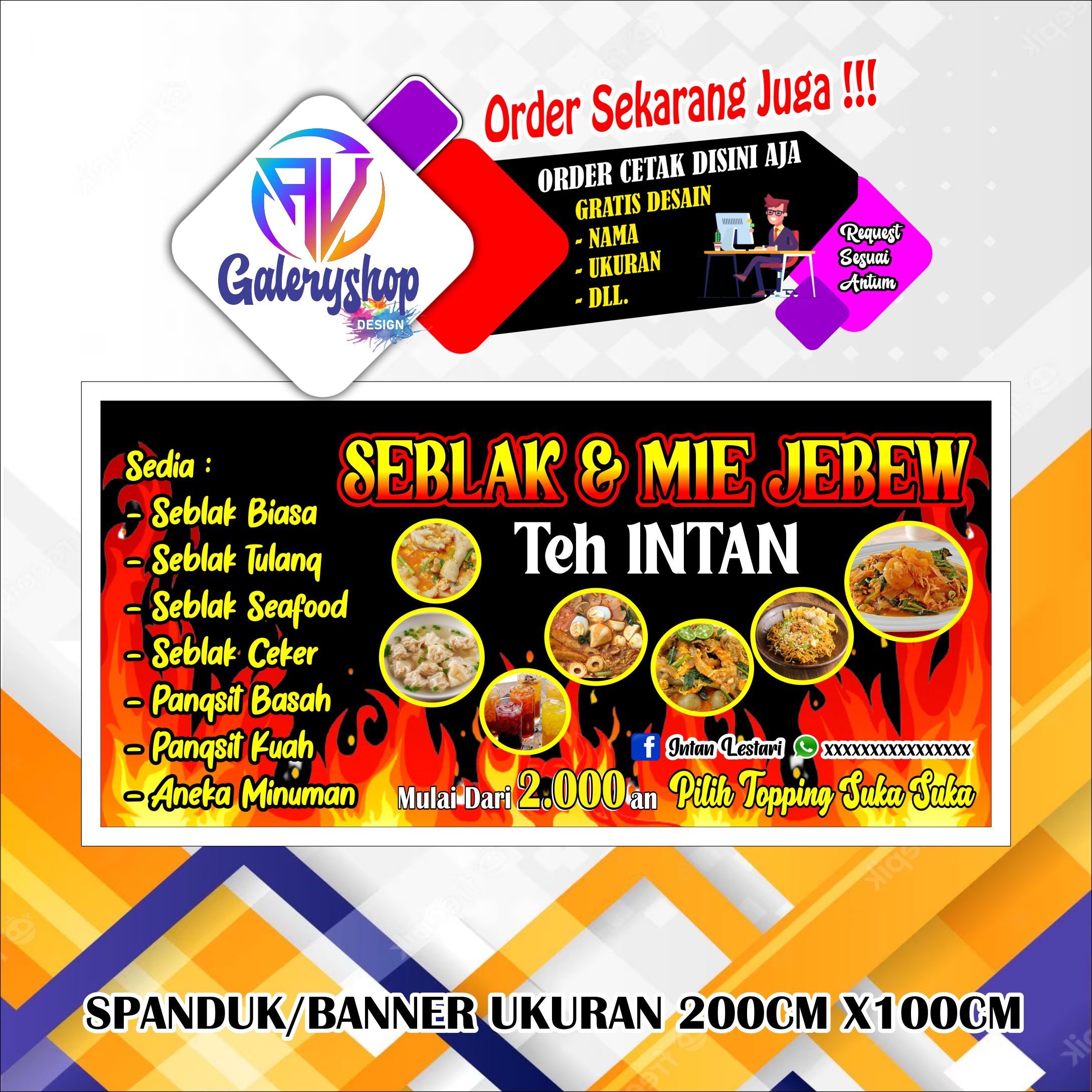 spanduk,banner, jualan seblak dan mie jebew dll 200x100 cm | Lazada ...