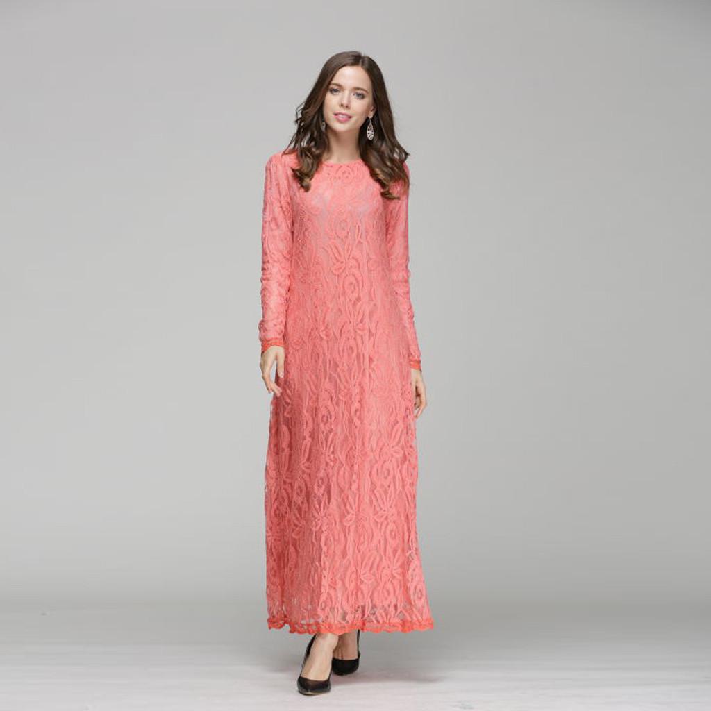 Murphystore มุสลิม Lady Slimming ยาวชุดลูกไม้แต่งตัวสองชั้นเดรสยาวแคชวล ...