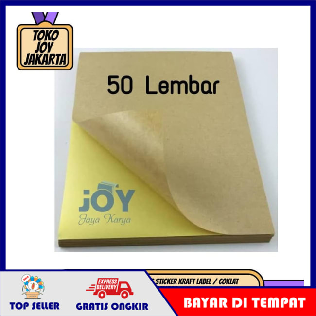 STIKER COKLAT A4 / KERTAS STICKER KRAFT Label / COKLAT - ISI 50 lembar ...