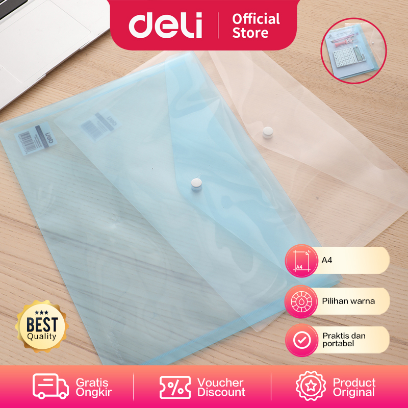 Deli File Bag / Map Plastik Kancing / Tas Map Plastik A4 Anti Air 8308 ...