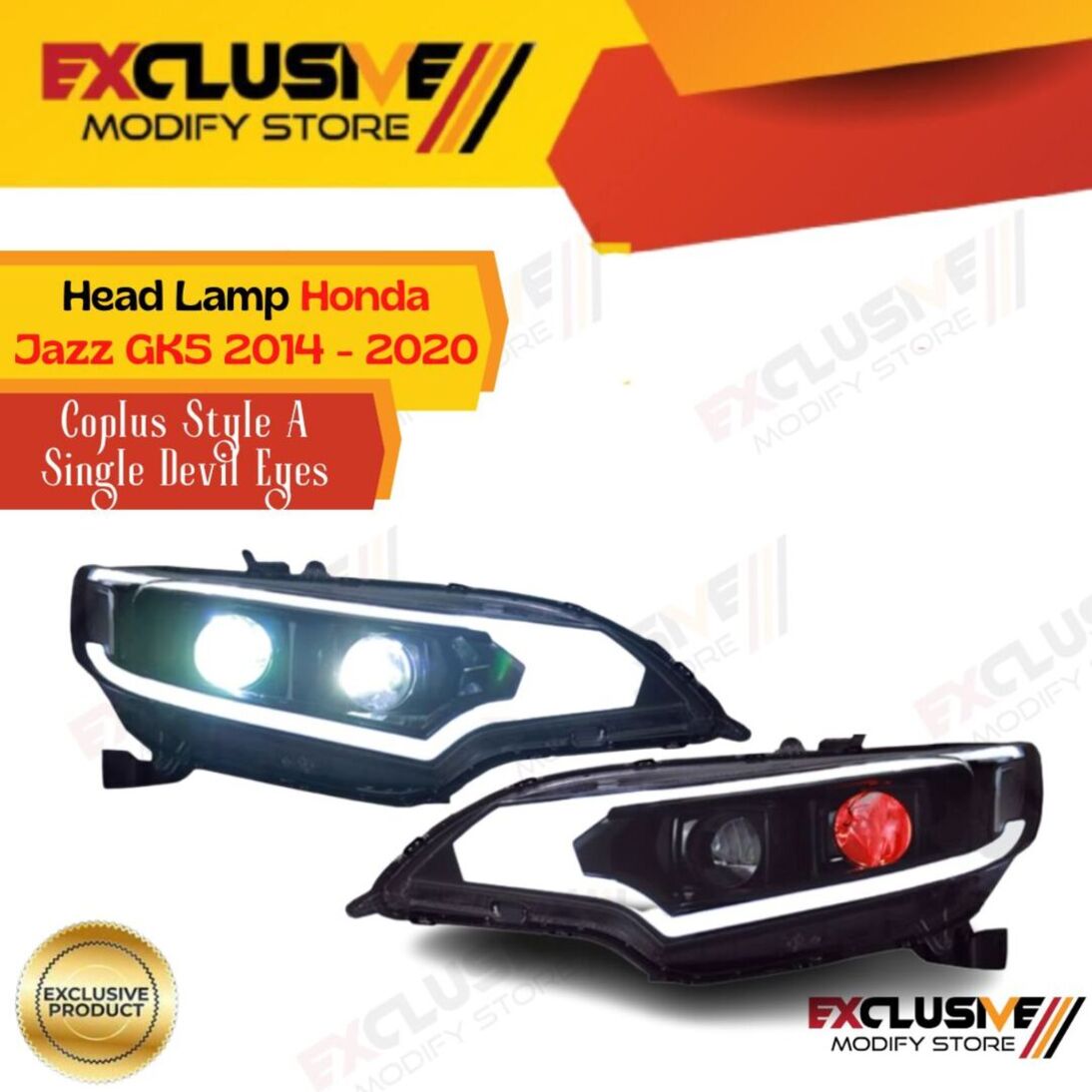 HEAD LAMP HONDA JAZZ GK5 COPLUS STYLE A SINGLE DEVIL EYES 2014-2020 ...