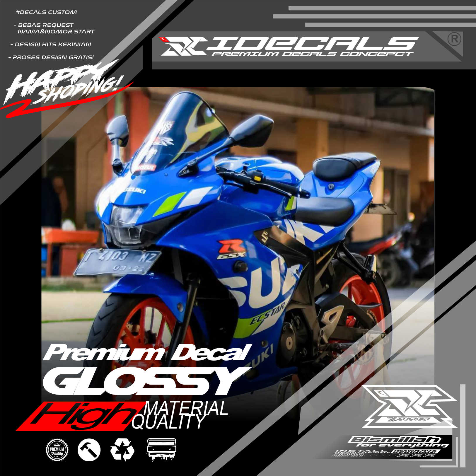 00201 sticker decals fullbody custom suzuki gsx r150 tema desain moto ...