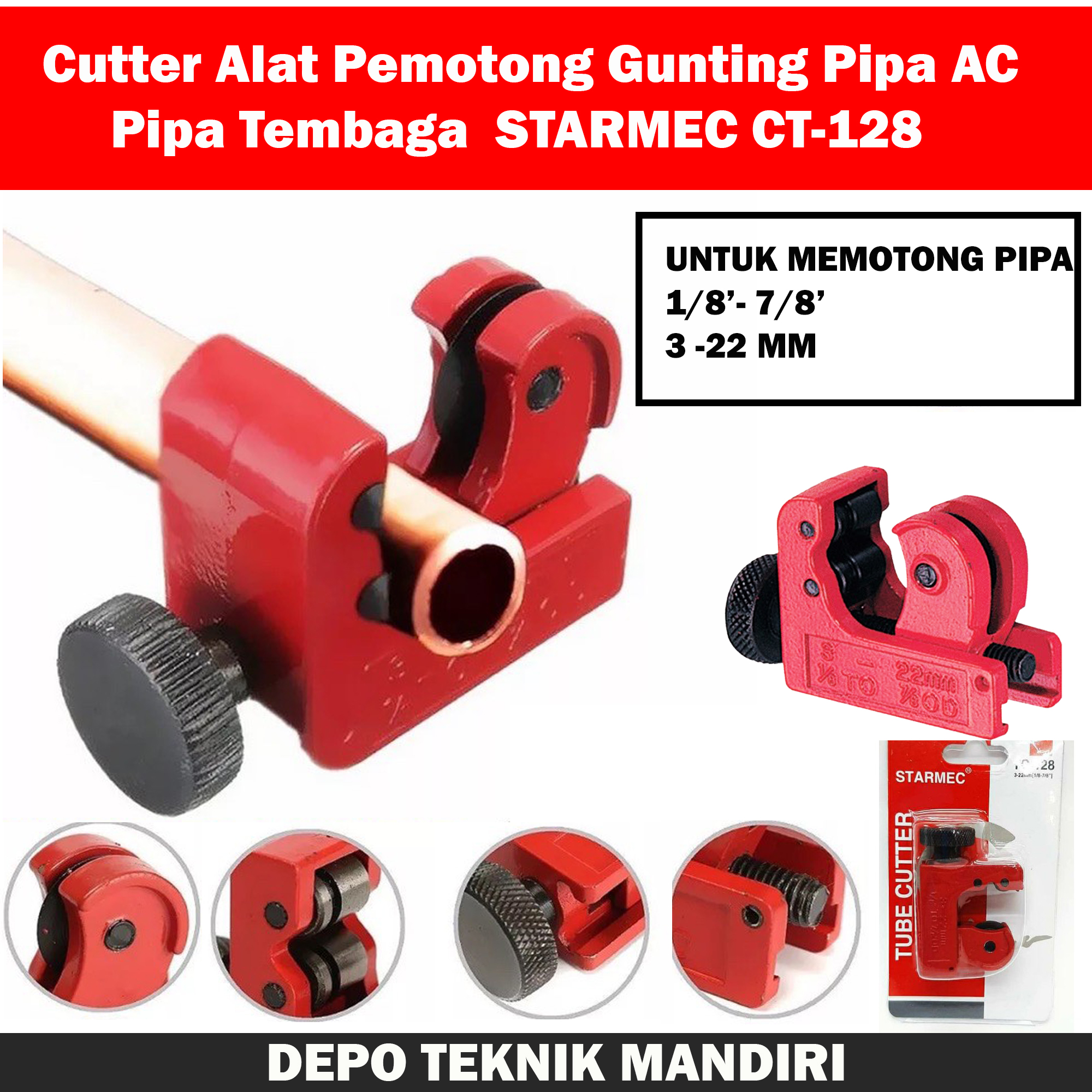 Cutter Pemotong Pipa tembaga UNTUK AC KULKAS DAN MOBIL MEREK STARMEC CT ...