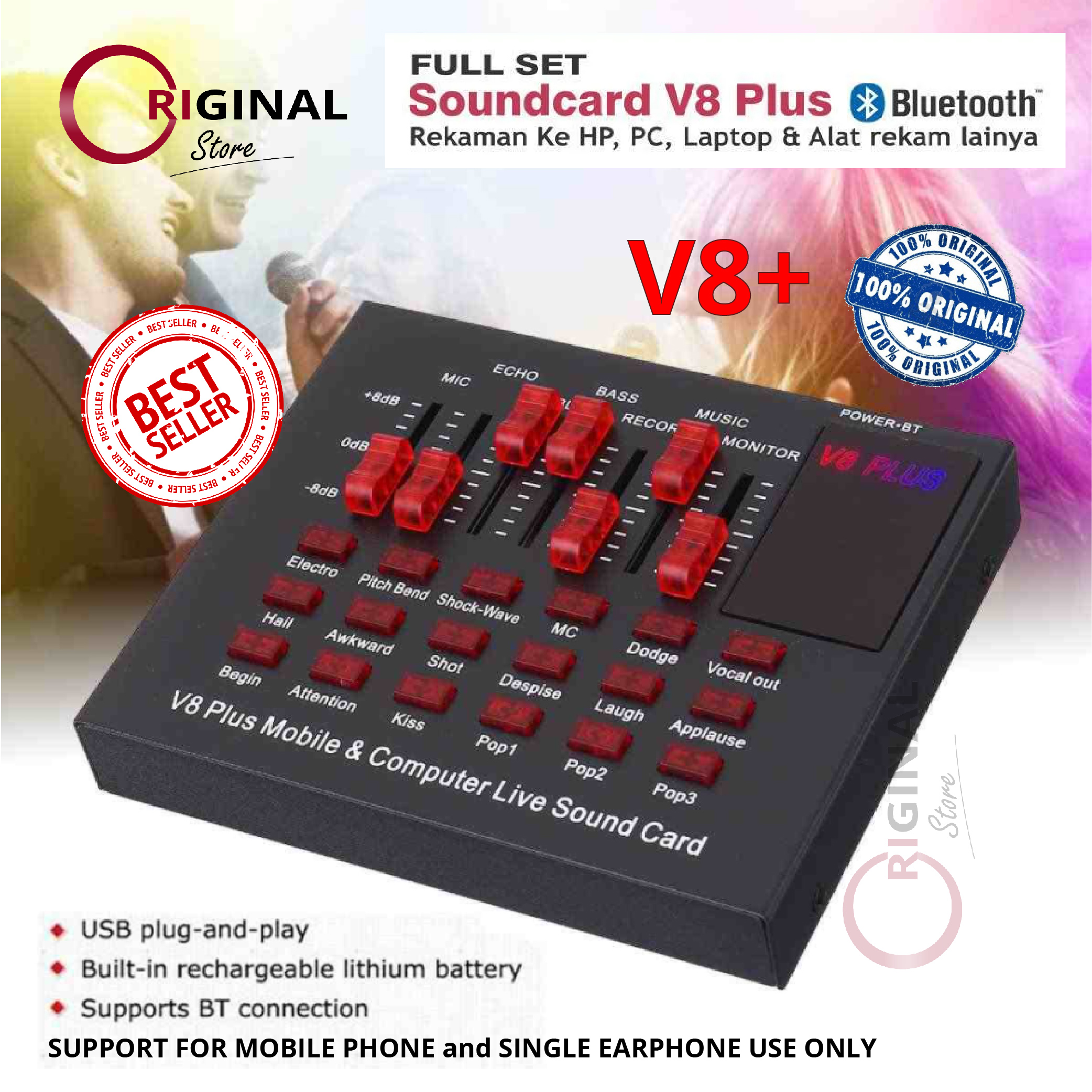 (Original) V8 Plus Bluetooth Audio USB External Soundcard Live ...