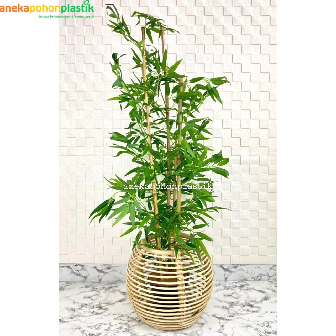 Pohon Daun Bambu Hijau Kuning Latex Pot Dasar Cover Rotan Kupas Lampion ...