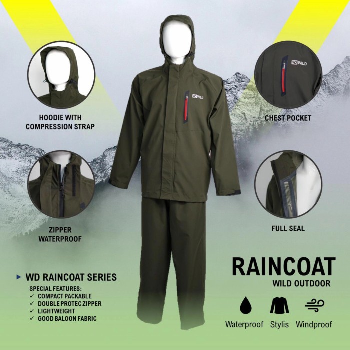 (Bayar di Tempat) Jas hujan wild full seal hijau - hijau army M ...