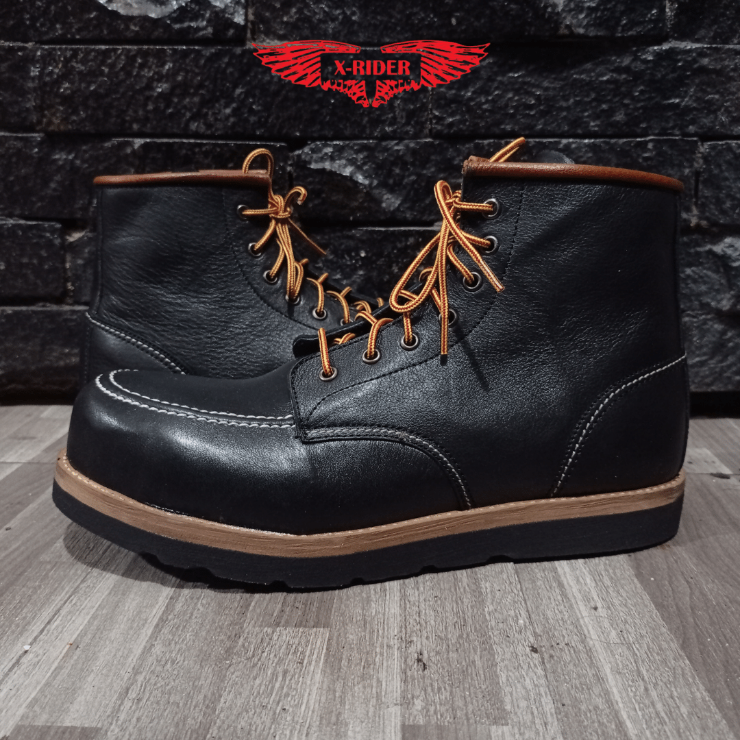 Xrider Moc Toe Safety Boots Kulit Full Black | Lazada Indonesia