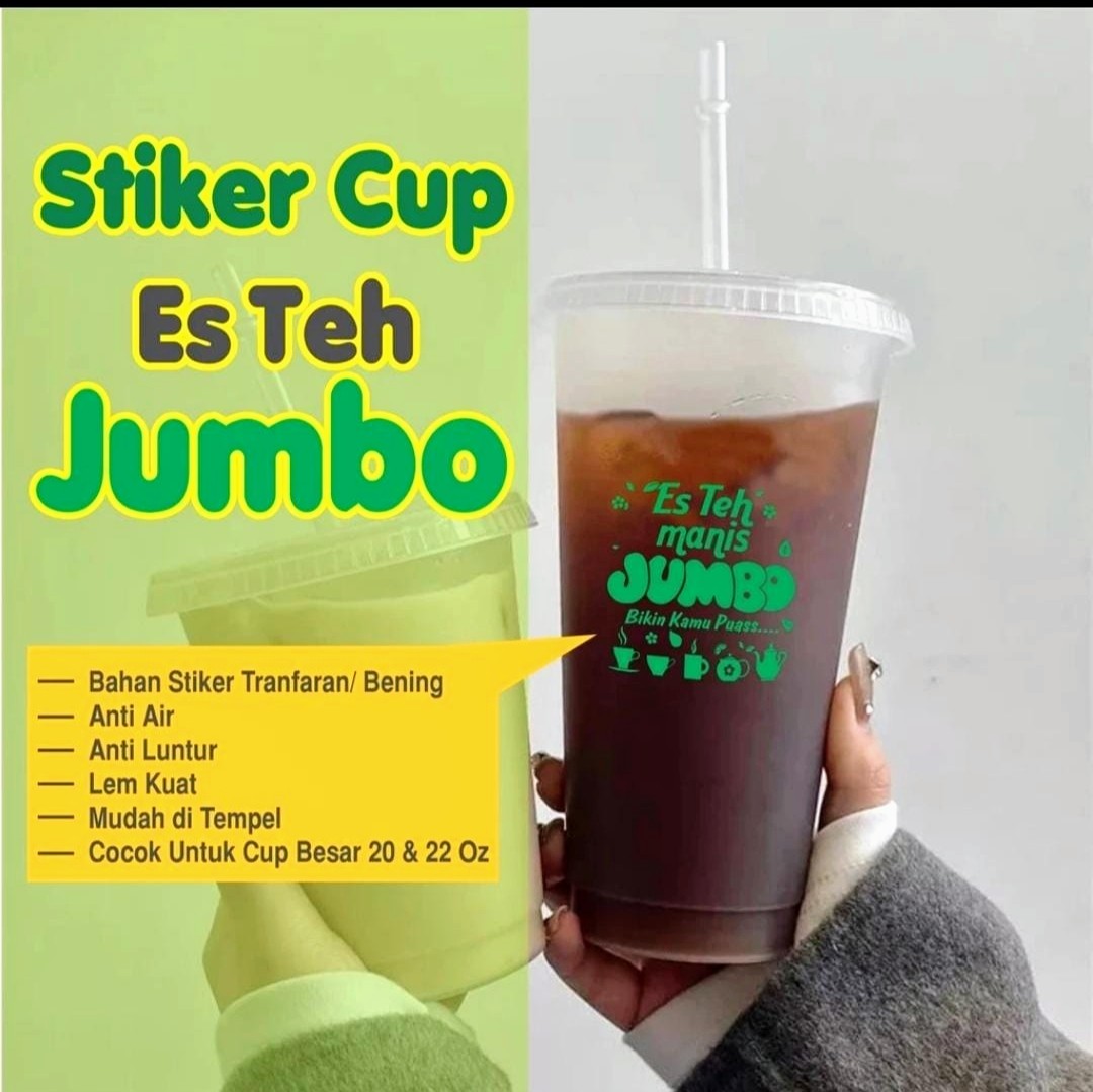 Stiker Cup Es teh Jumbo Isi 80 pcs stiker label transparan cup minuman ...