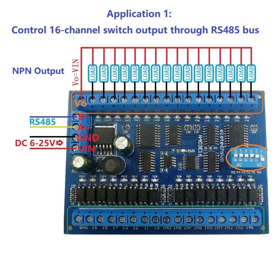 Modbus RTU Module 16Input 16Output RS485 Remote Control I/O Expansion ...
