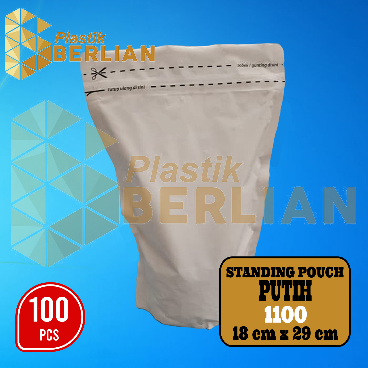 Standing Pouch Putih White Doff Kemasan Klip Zipper 1100 18X29 isi 100 ...
