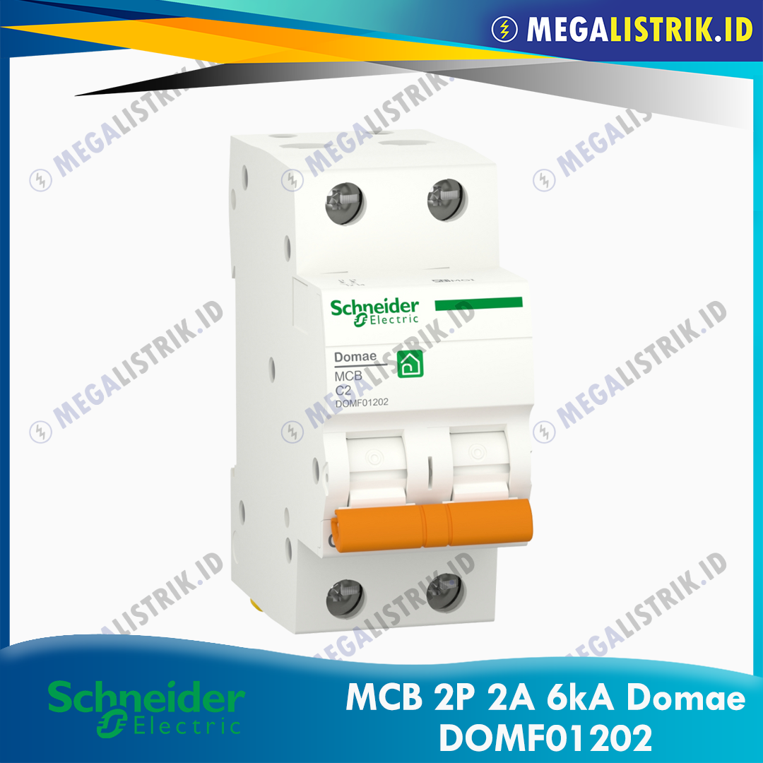SCHNEIDER MCB DOMAE 2P 2A 6KA / MCB 2 PHASE 2 AMPERE SNI DOMF01202 ...