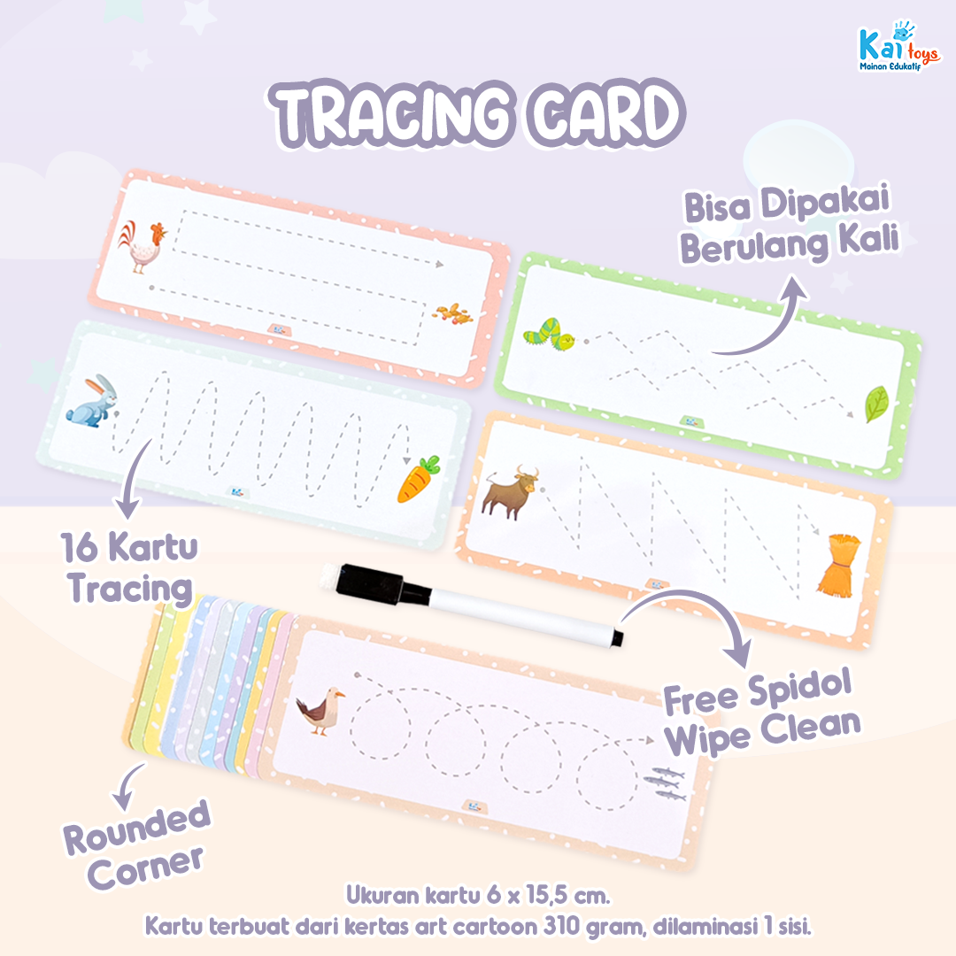 Tracing Card 16 Kartu Free Spidol / Menulis Pola Garis Wipe and Clean ...