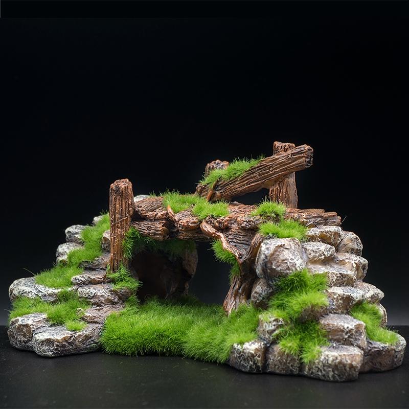 Resin Moss Bridge Fish Play Cave Decor for Fish Tank Aquarium Ornament ...