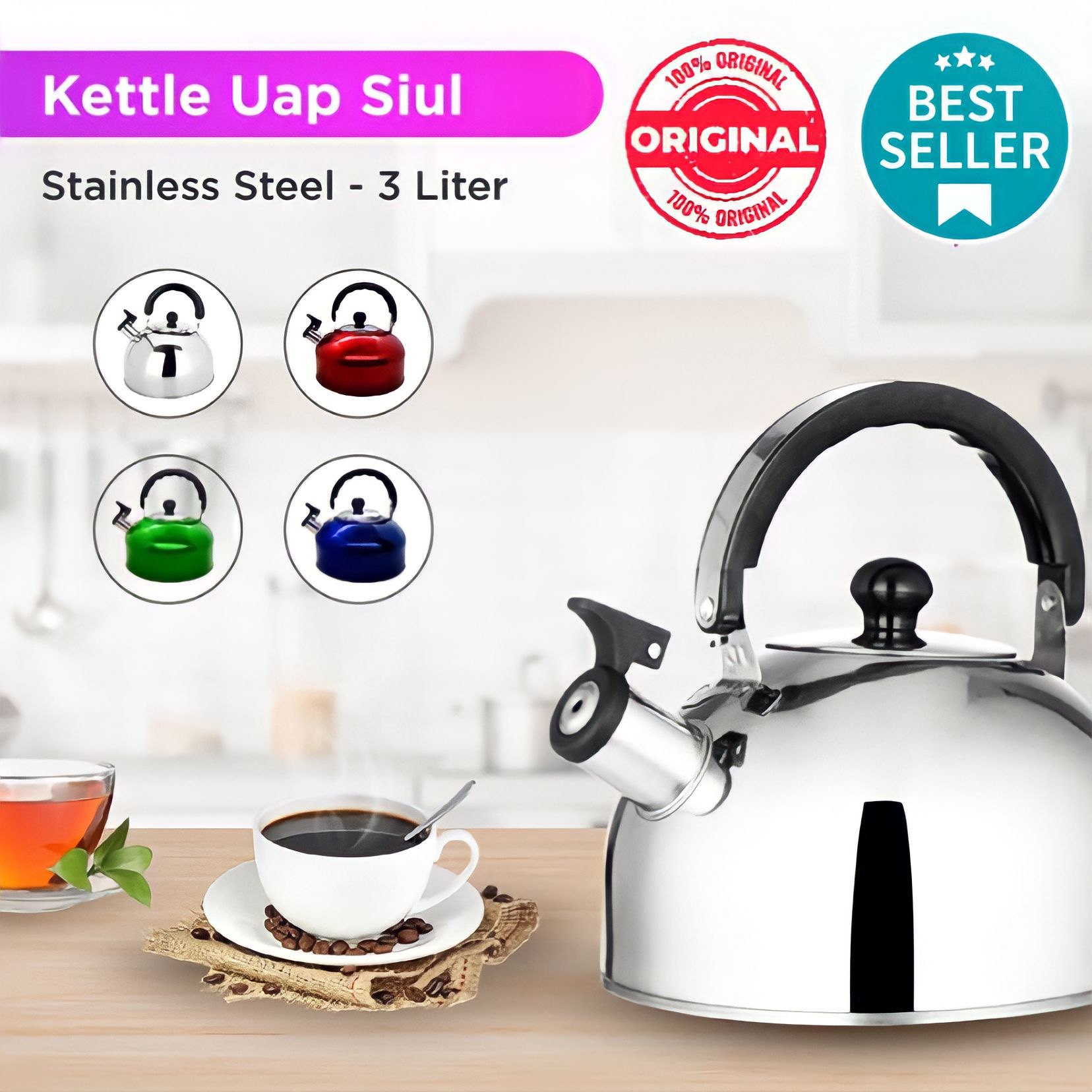 ( BISA COD ) PROMO TEKO AIR UAP SIUL 3 LITER / CERET AIR / WHISTLING KETTLE / TEMPAT AIR PANAS ...