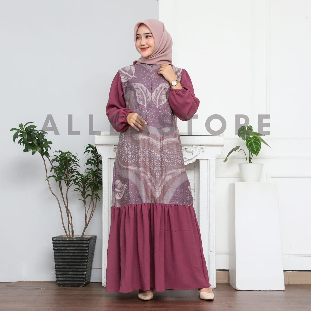 Fatimah dress kombinasi, motif kembang langit, dress batik kombinasi ...
