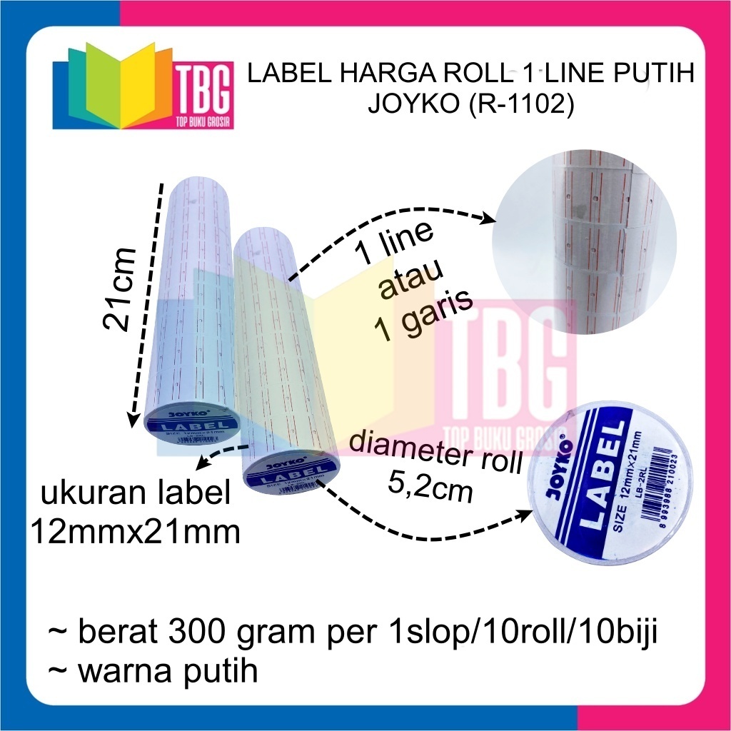1 SLOP (10 ROLL) LABEL HARGA ROLL 1 LINE PUTIH JOYKO / KERTAS LABEL (R ...