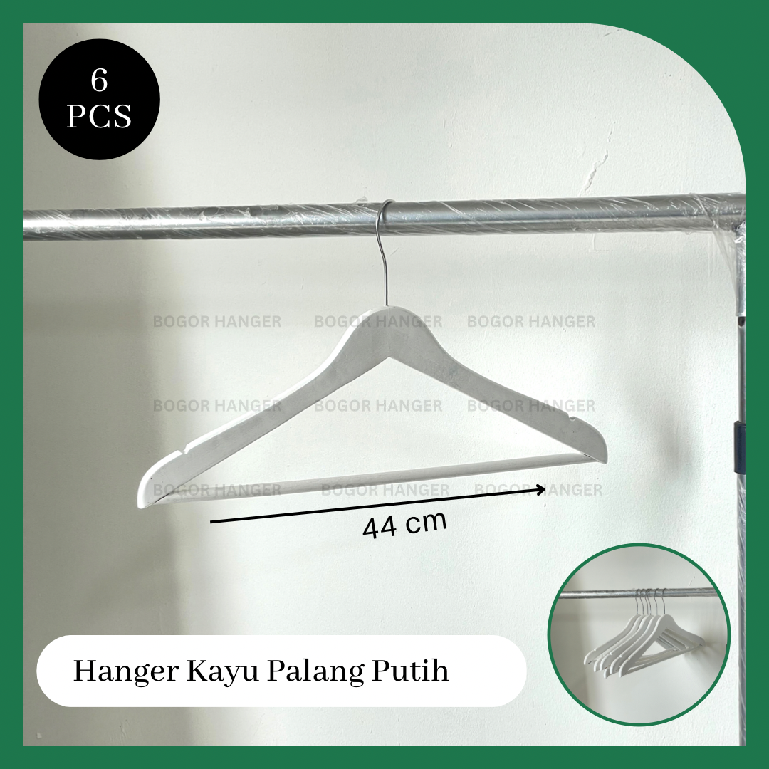 (PER 6 PCS) Hanger Kayu Palang (Wood) Warna Putih | Gantungan Baju Kayu ...