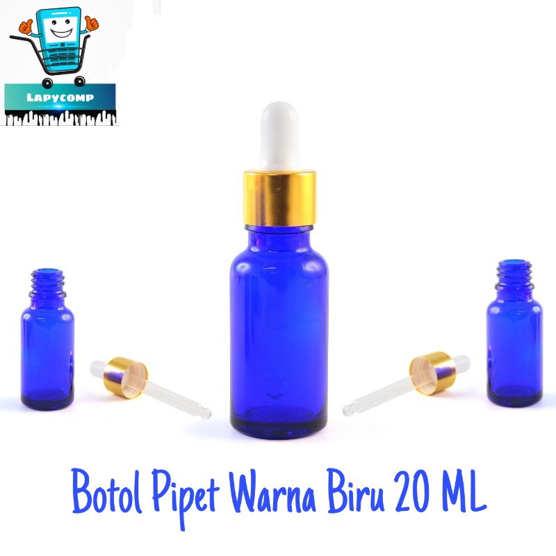 (ISI 10PCS) OBRAL BOTOL KACA PIPET 20 ML BIRU MENGKILAP - RING GOLD ...