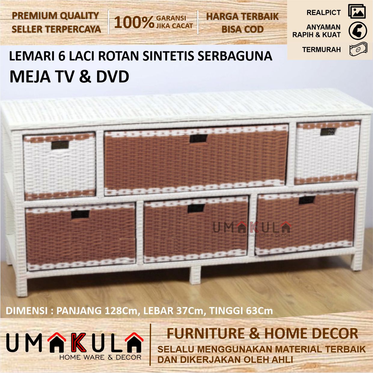 Rak Lemari Rotan Sintetis 6 Laci 2 Susun Bufet Pajangan Buffet Meja TV ...