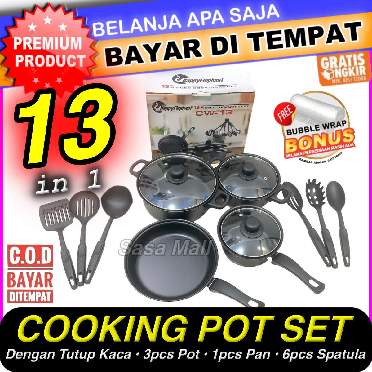 [COD] Cooking Set 13in1 Cook Pot Sauce Pan With Spatula Happy Elephant ...