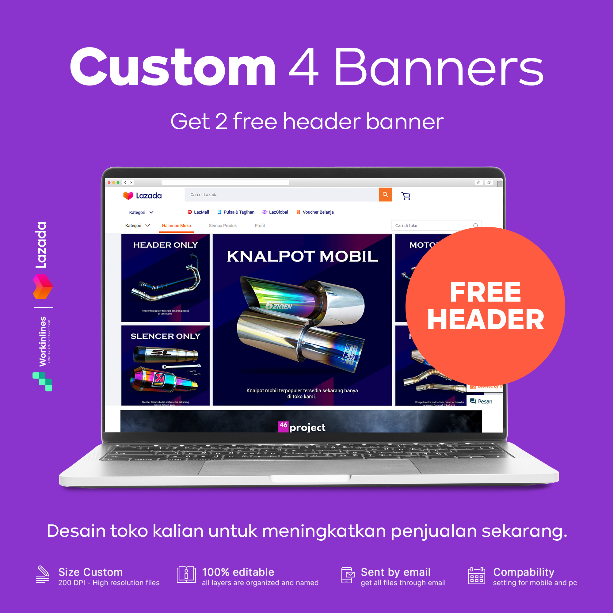 WORKINLINES - Desain Toko - 4 Banner Custom + FREE Header | Lazada ...