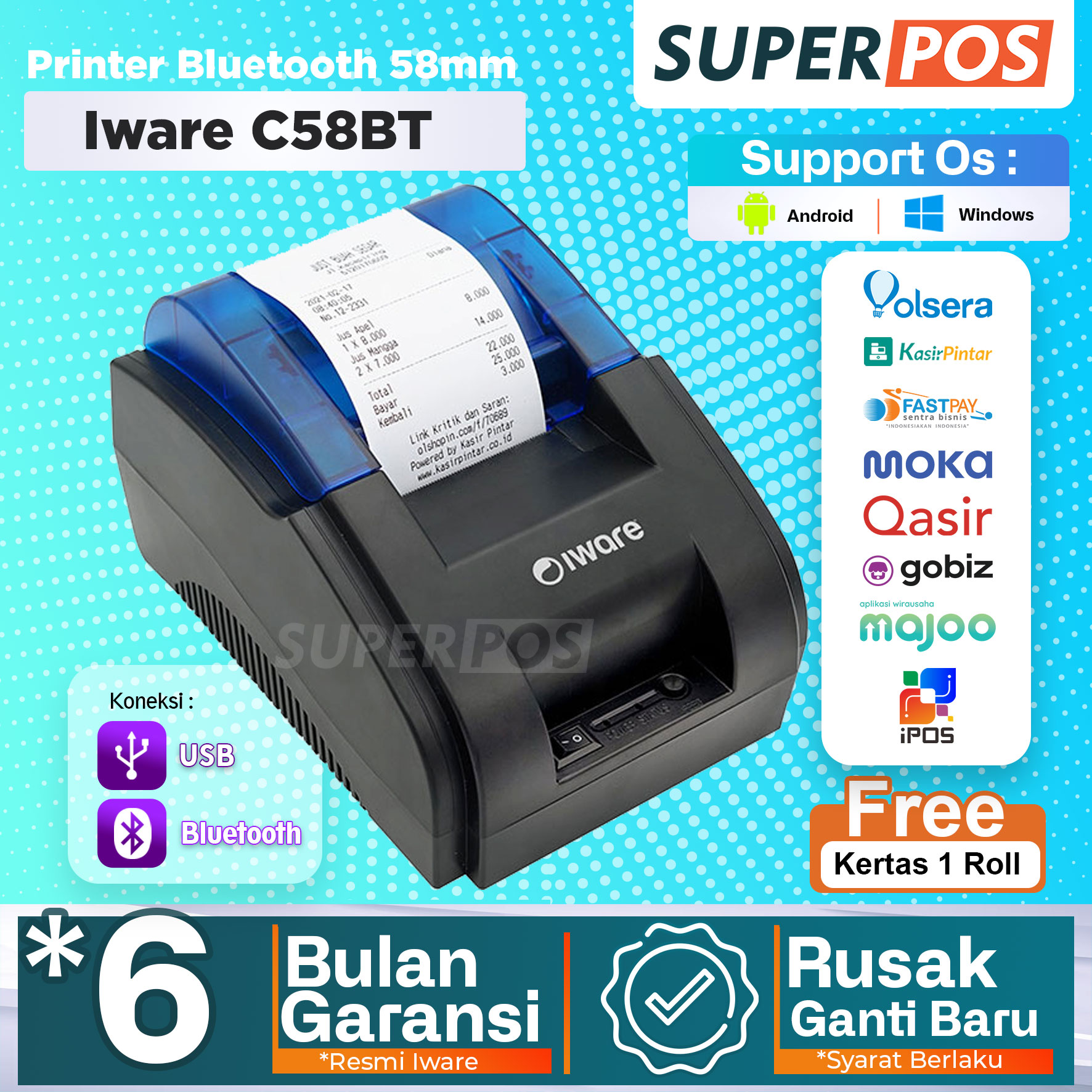 Printer Bluetooth Thermal Kasir 58mm Iware C58BT Series | Lazada Indonesia