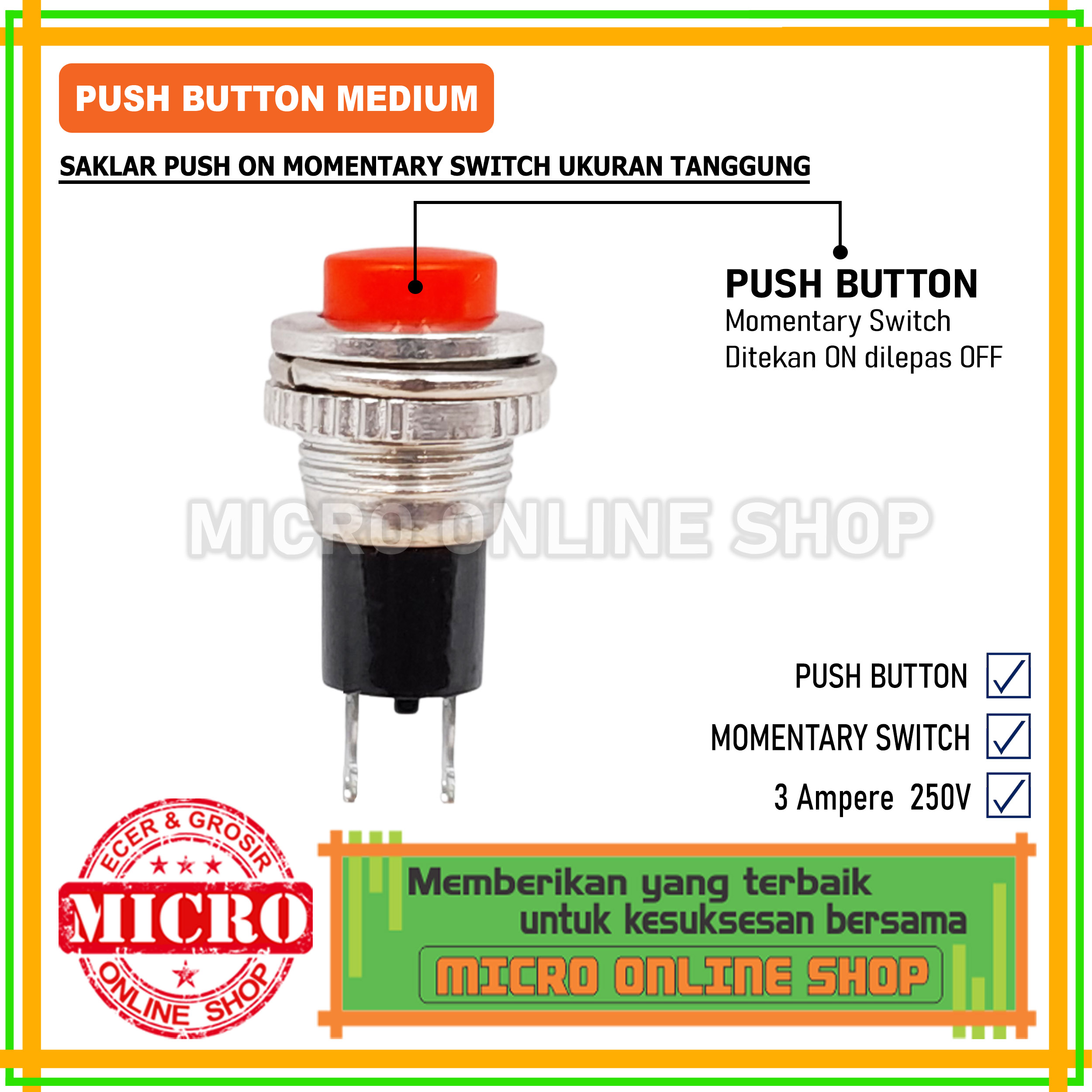 PAKET 2 PCS Switch Push On Momentary Medium Bulat / Saklar Push On 2 ...