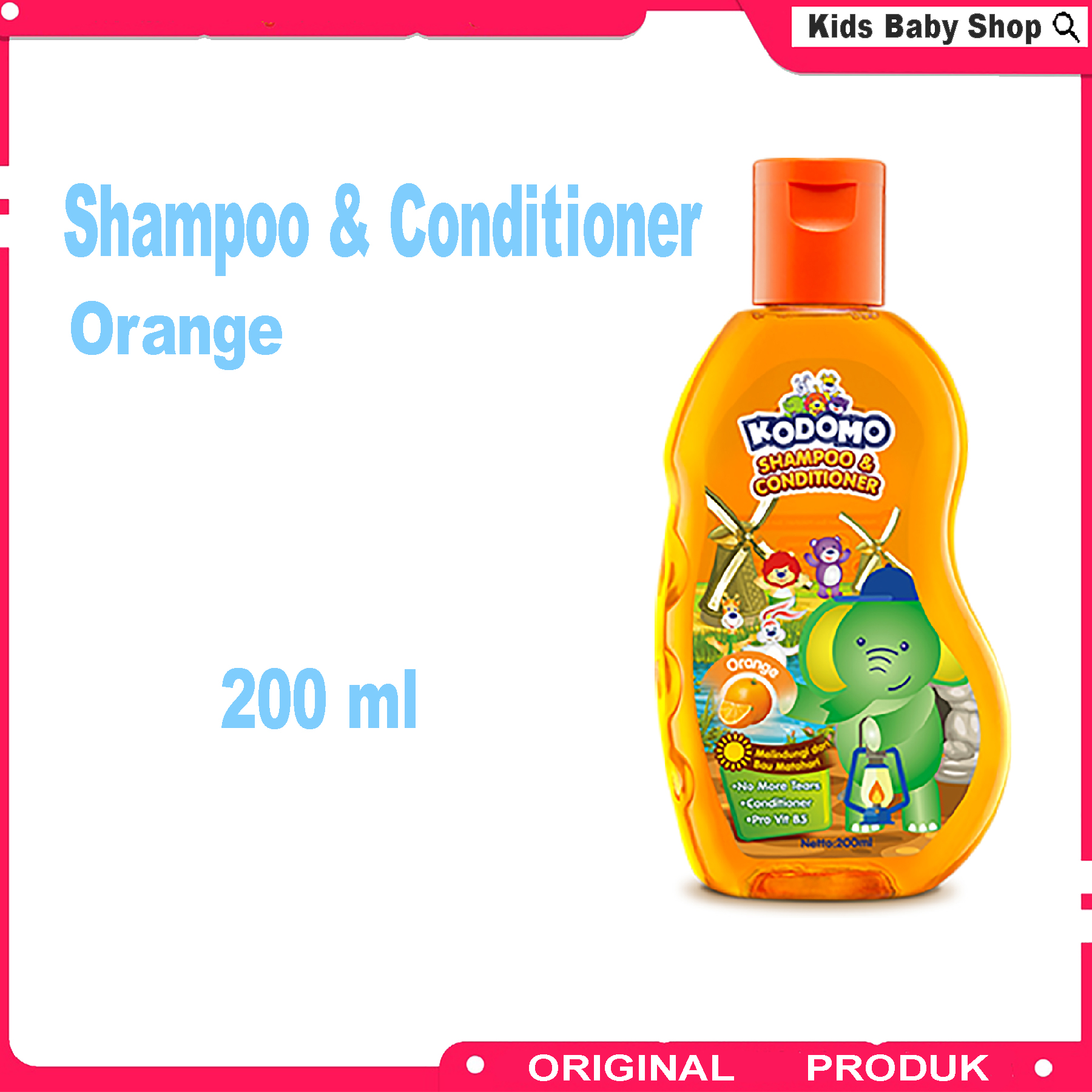 KODOMO Shampoo & Conditioner Cherry/Blueberry/Strawberry Orange Botol 200ml / Shampoo Gel ...