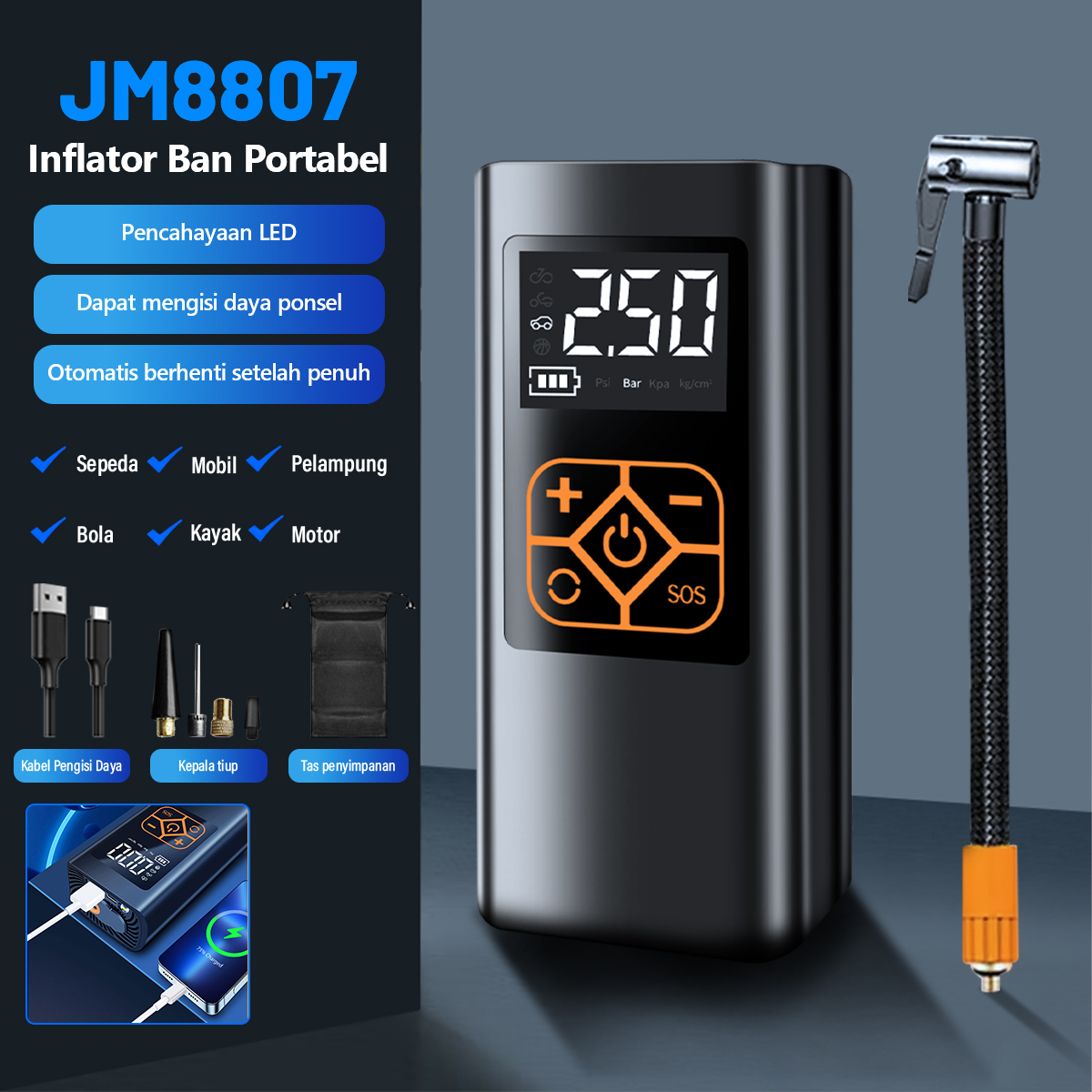 Pompa Angin Ban Mobil Elektrik 8000mAh Car Air Infatable Pump Portable ...