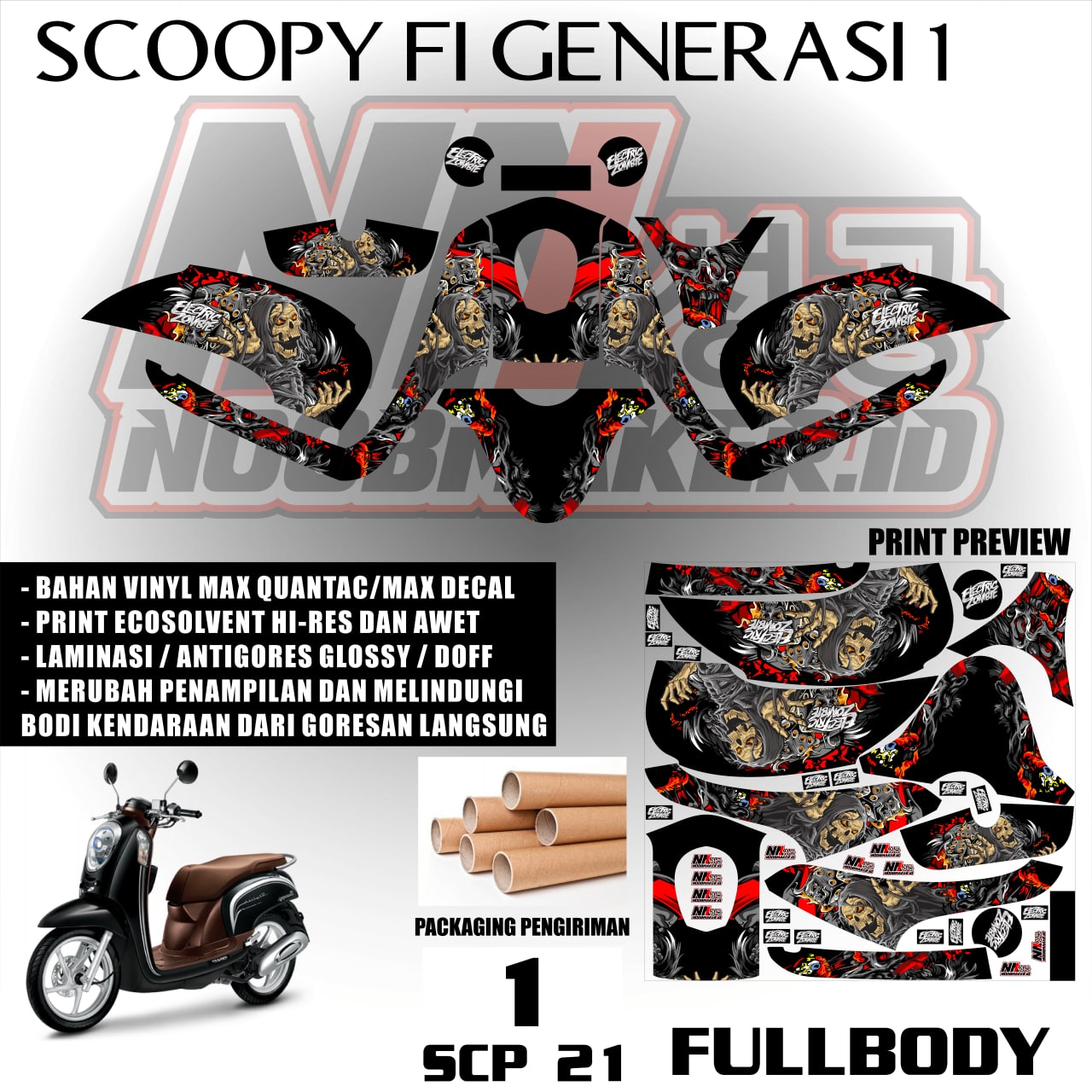 SCP 21 DECAL STICKER SCOOPY FI 2013 2014 2015 2016 SKULL ZOMBIE ...