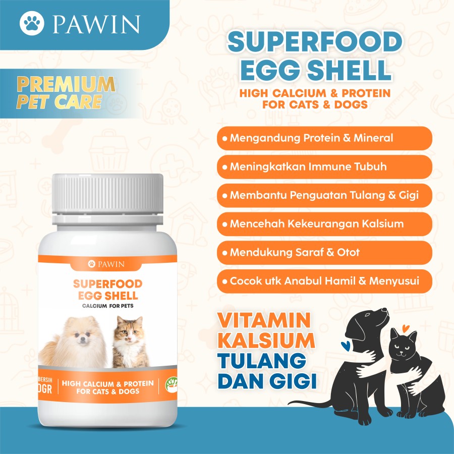 Pawin Superfood Egg Shell Powder Calcium & Protein Kucing & Anjing ...