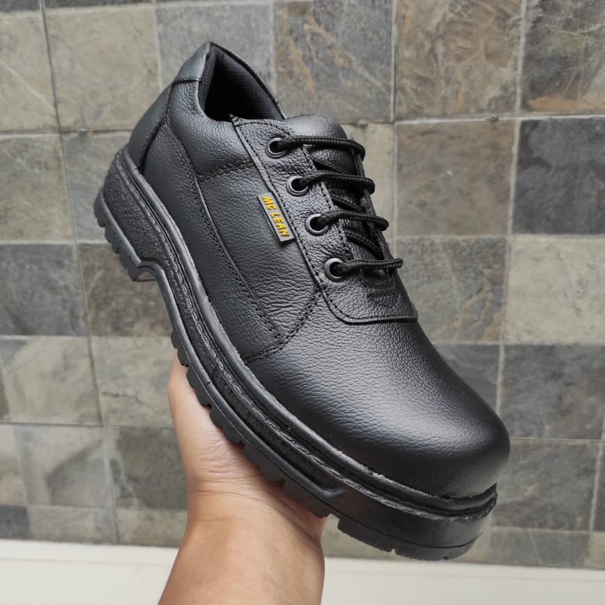 SEPATU KERJA SAFETY BOOTS KULIT SAPI UJUNG BESI TERBARU FULL BLACK LOW ...