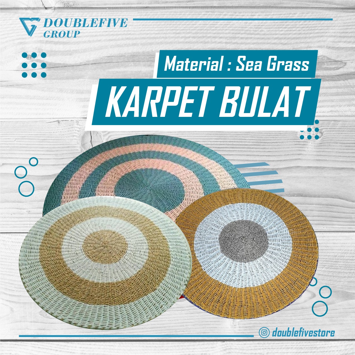 karpet bulat / karpet anyaman seagrass / karpet lantai / rug ukuran 120 cm / tikar bulat / alas ...