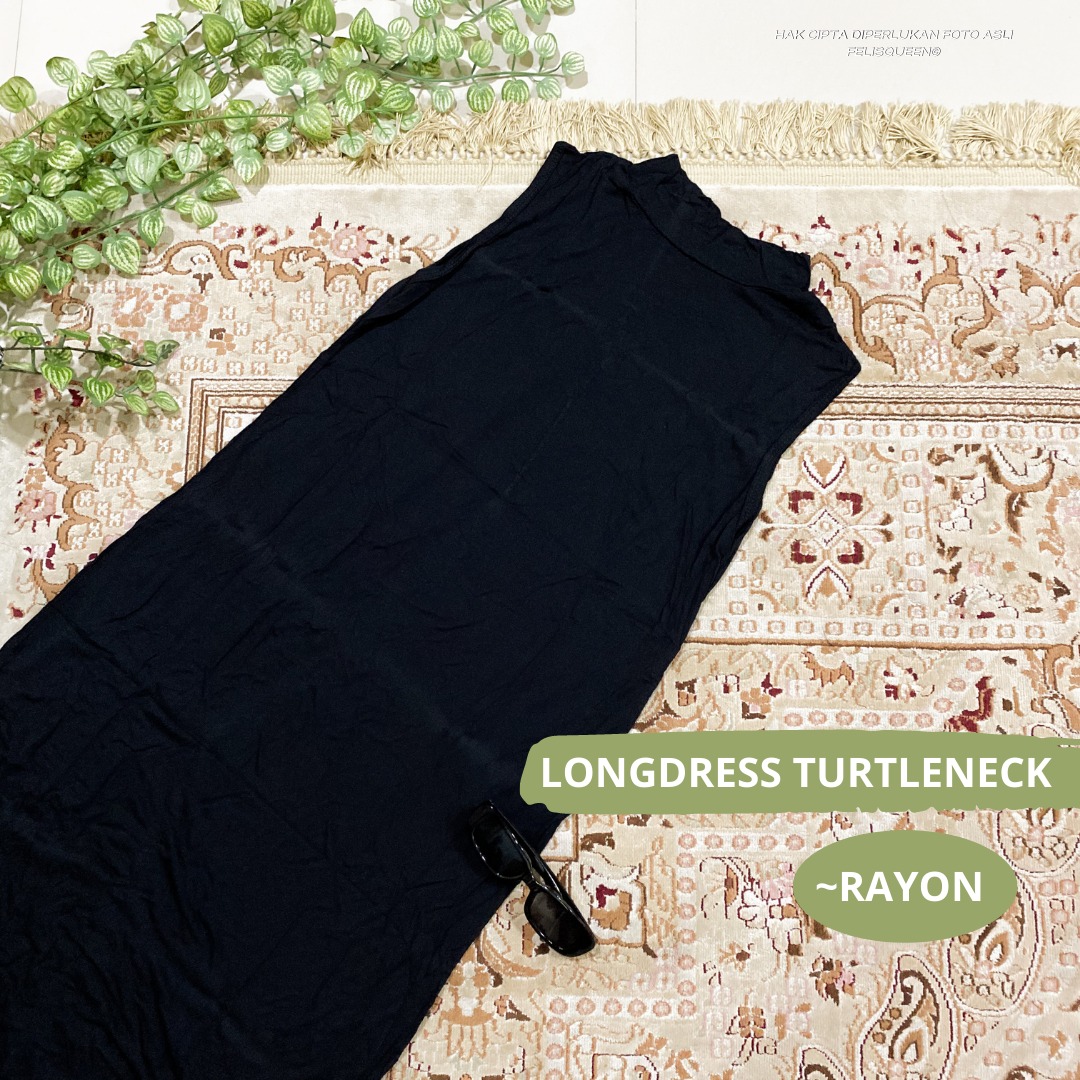 INNER DRESS PANJANG SPAN TANPA TANGAN / Dress Turtleneck /DRESS HITAM ...