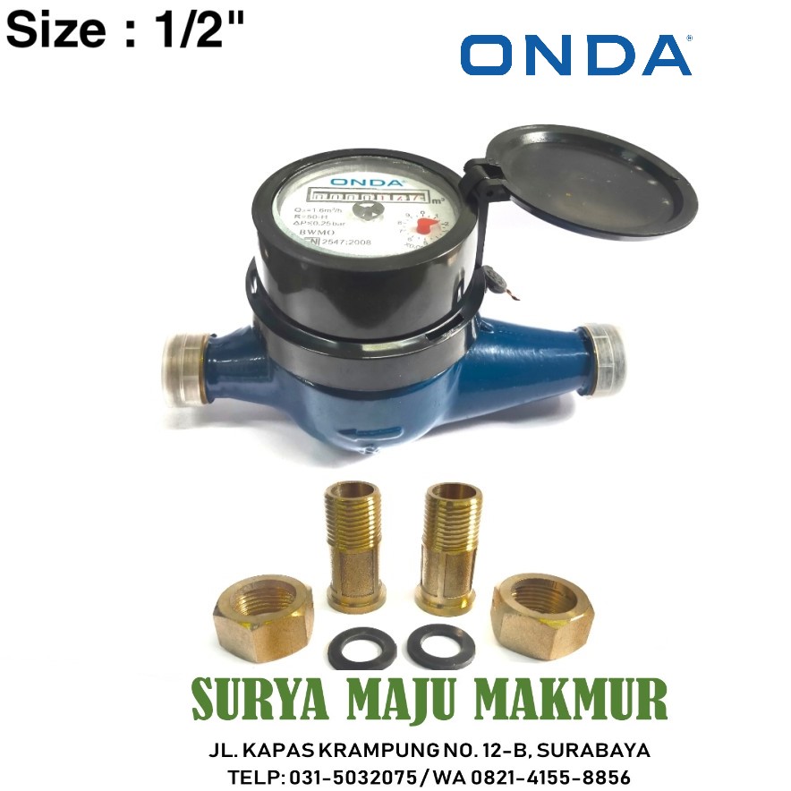 Meteran Air ONDA Kuningan / Water Meter 1/2" Brass PAM SNI Terra Tera ...