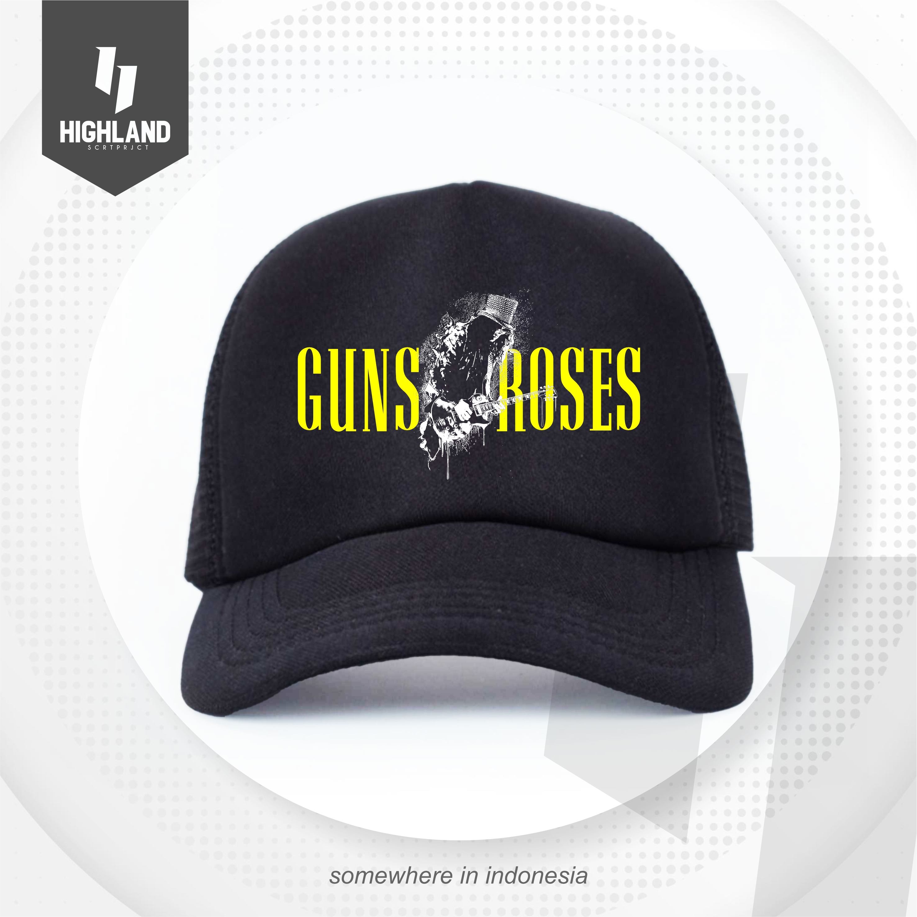 HIGHLAND Trucker Hat - Topi Jaring Hitam Putih SLASH GUNS N ROSES ...