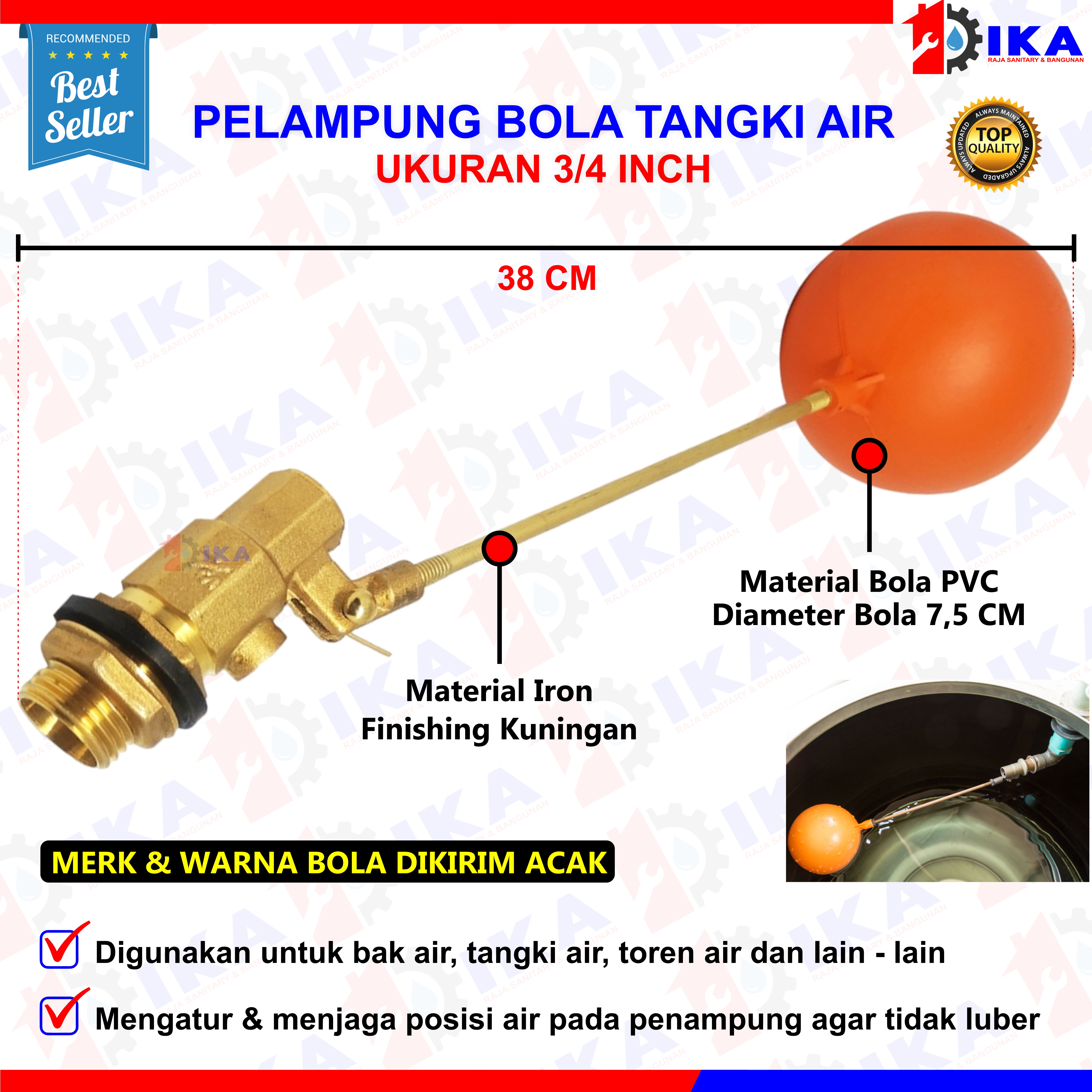 Pelampung Bola Tangki Air 1/2 Inci Kuningan l Floating Valve Toren ...