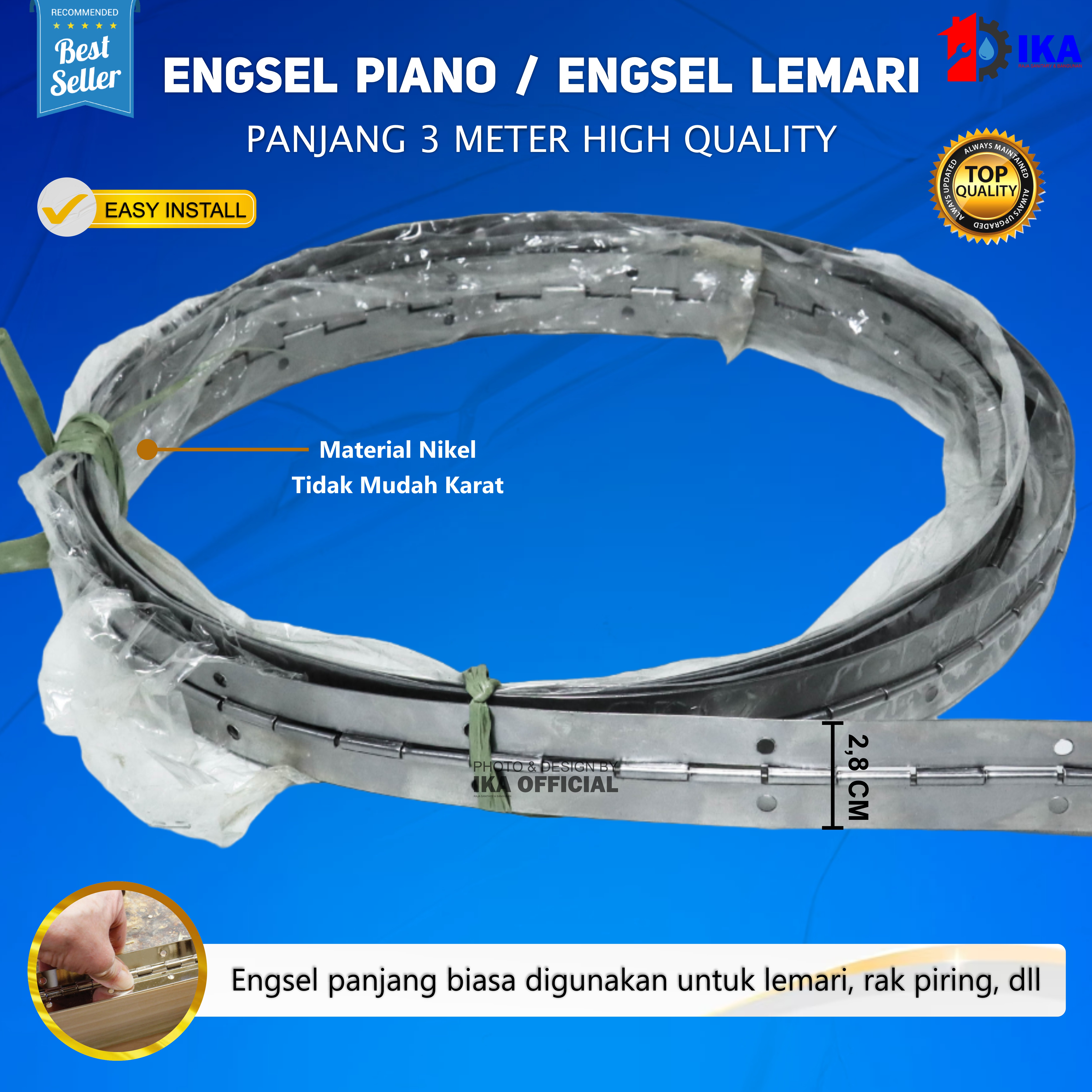 Engsel Piano 3 Meter / Engsel Lemari besi dapur/ ENGSEL PANJANG METERAN ...