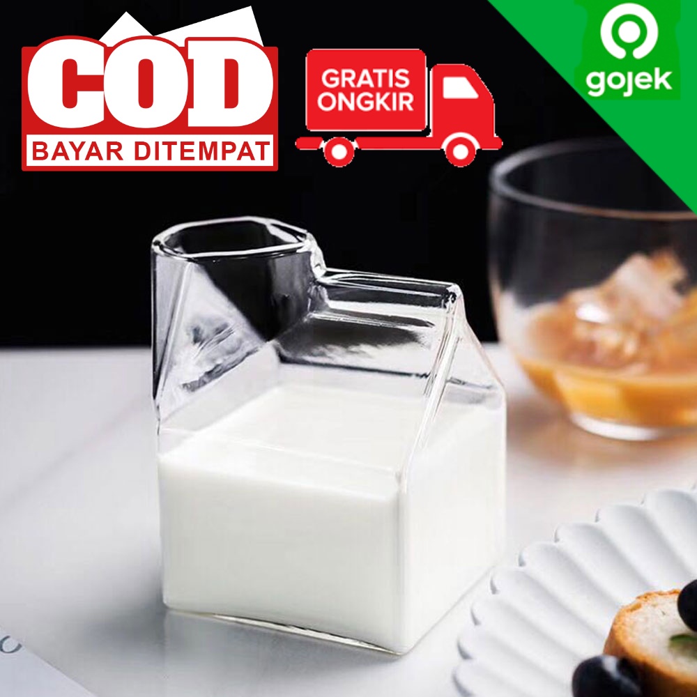 (FREE BUBBLE/KARDUS!!!) Gelas Kaca Susu Design Milk Box 300ml - SG101 ...