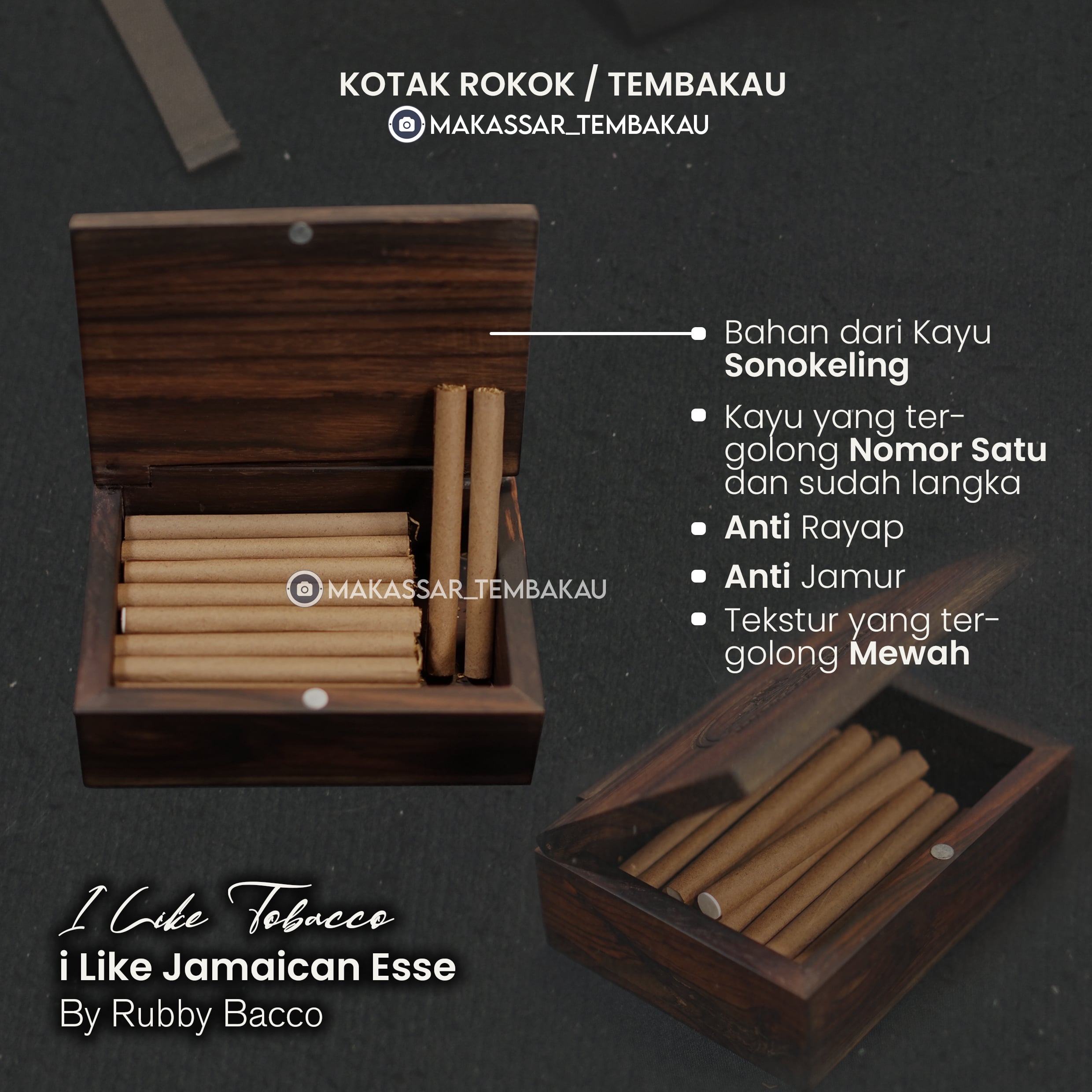 TEMPAT ROKOK KAYU/ KOTAK ROKOK KAYU /TEMPAT TEMBAKAU KAYU SONOKELING ...